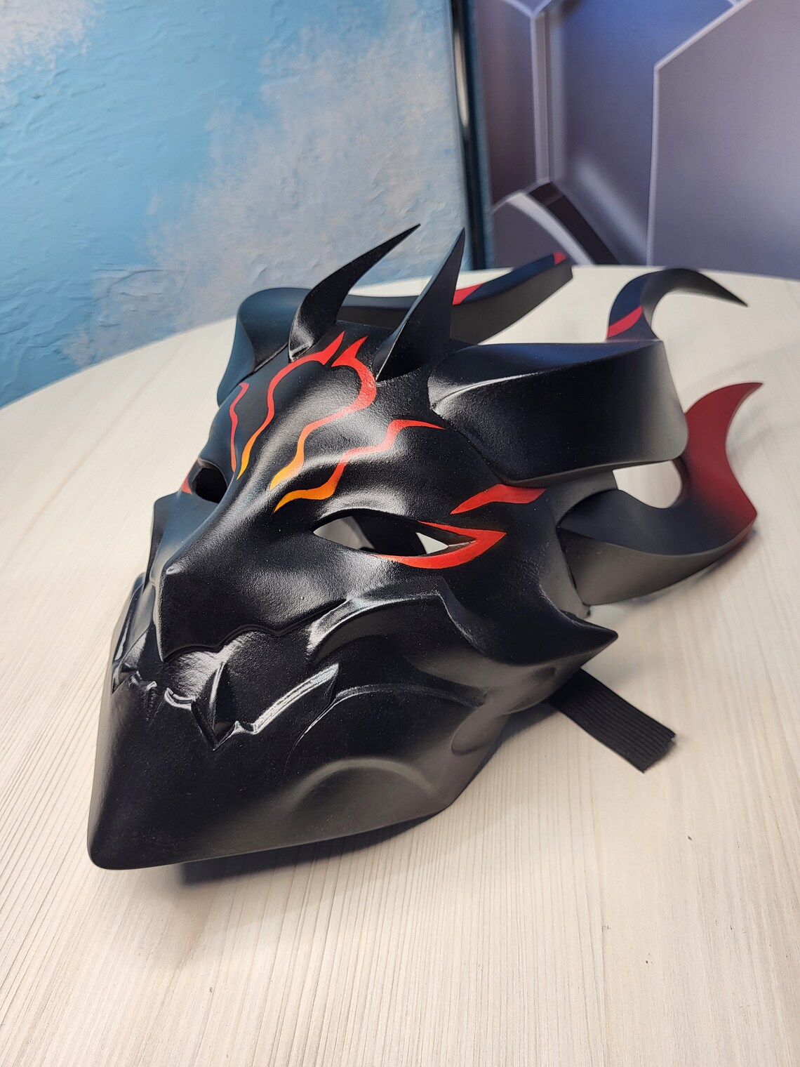 Demon Black Mask With Horns FINISHED&PAINTED - Etsy