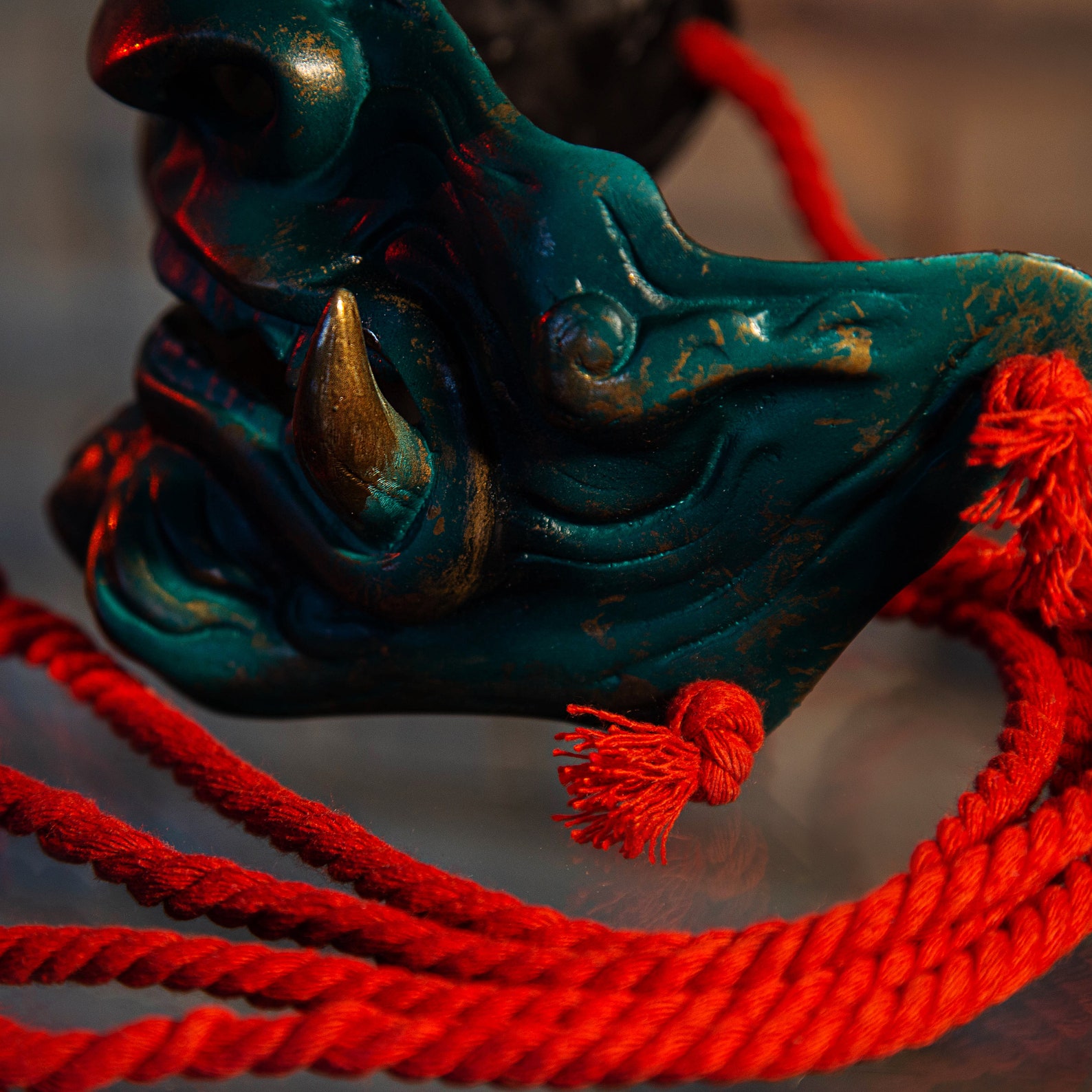 Japanese Samurai Oni Demon Jade Half Mask | FINISHED&PAINTED - Etsy