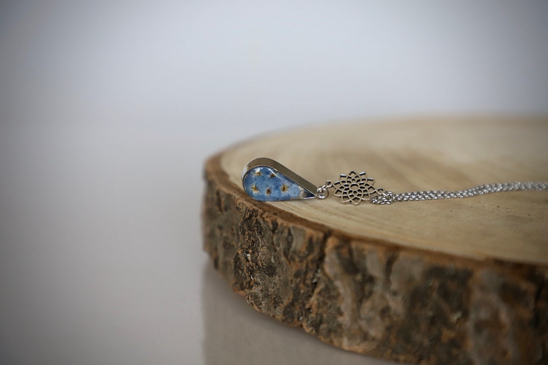 Resin Forget-me-nots Lotus Necklace Memory Jewellery Gift for - Etsy