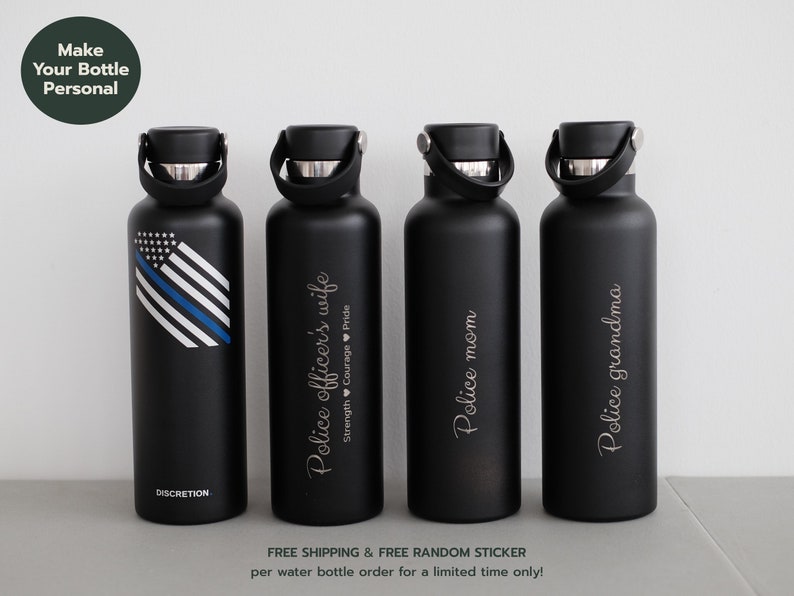 Personalized 25oz Thin Blue Line Police Water Bottle, Holiday Gifts for ...