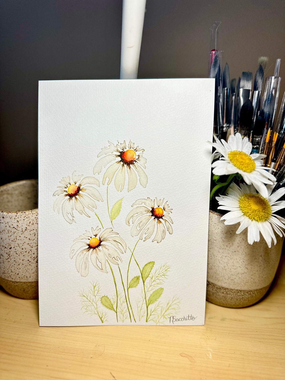 Original Daisy Painting: Delicate Floral Art, Signed - Etsy