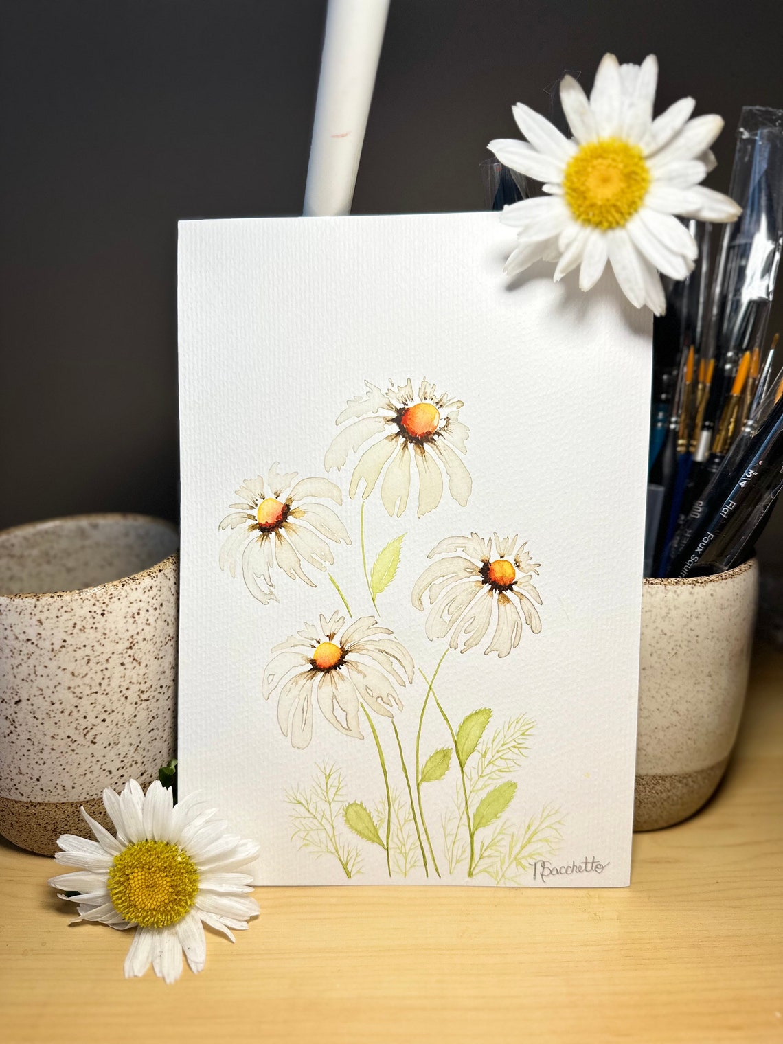 Original Daisy Painting: Delicate Floral Art, Signed - Etsy