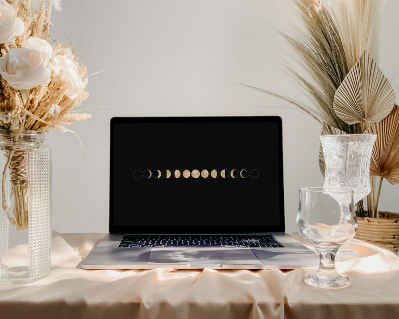 Moon Phases Desktop Wallpaper | Minimalist Dark Background | Black and ...