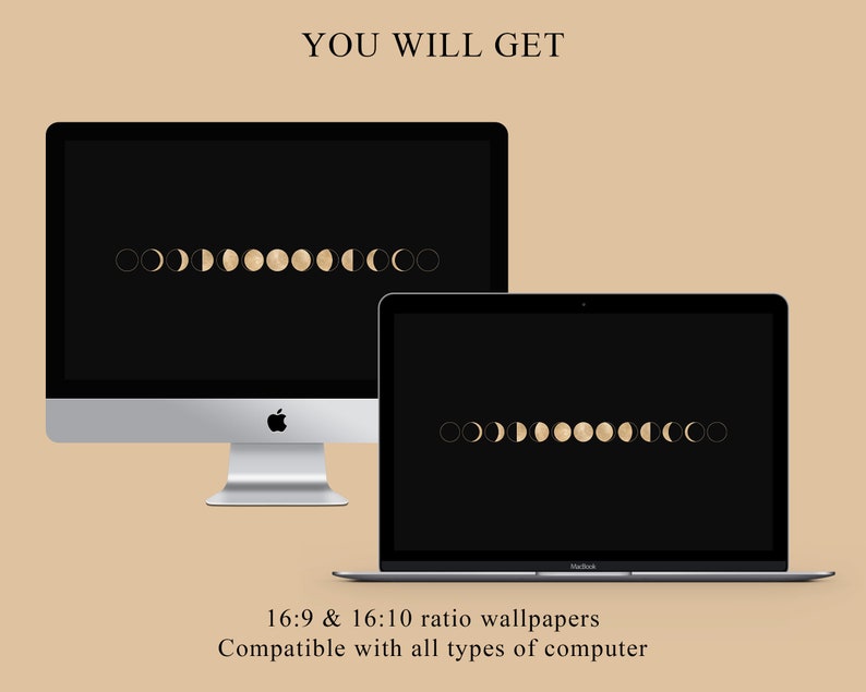 Moon Phases Desktop Wallpaper | Minimalist Dark Background | Black and ...