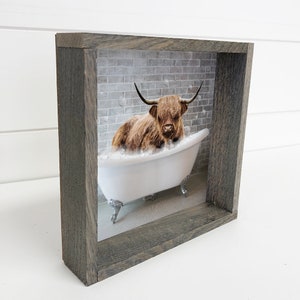 Funny Bathroom Signs-highland Cow in Bathtub Small Canvas Sign With ...