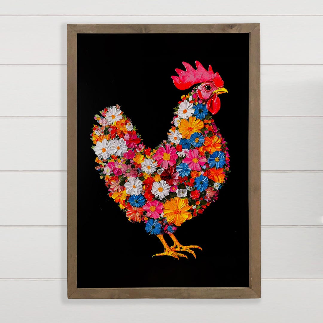 Colorful Chicken Home Decor - Chicken Flower Glory - Farmhouse Canvas ...