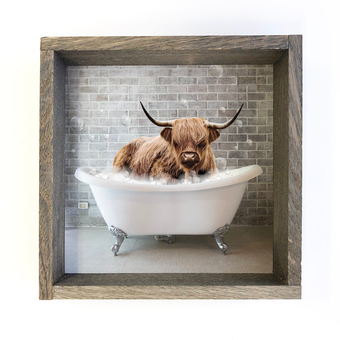 Funny Bathroom Signs-highland Cow in Bathtub Small Canvas Sign With ...