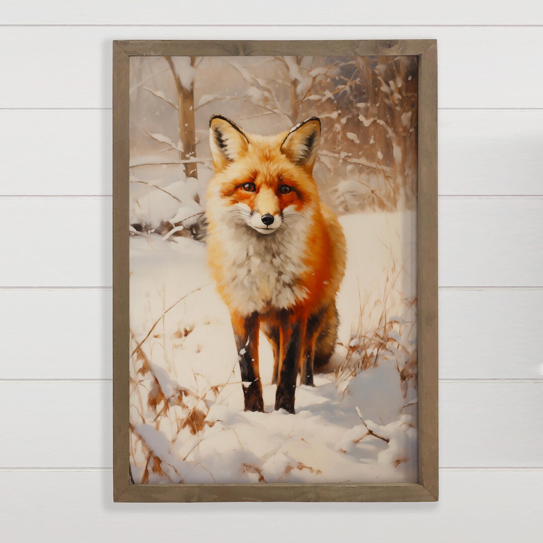 Red Fox in White Snow - Wildlife Canvas Art - Wood Framed - Etsy