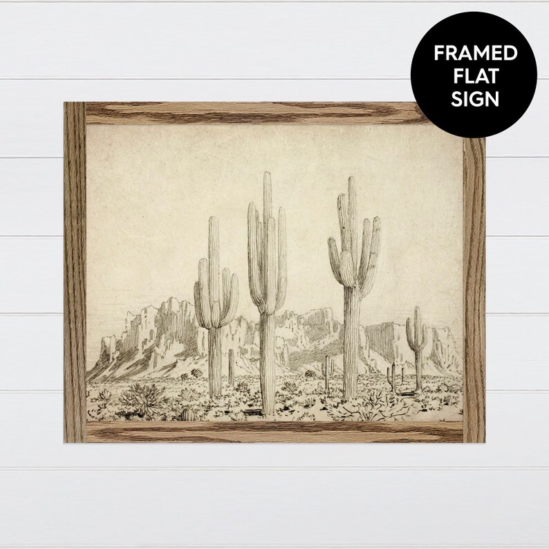 Cactus Sketch Wall Art Desert Farmhouse Wall Hanging - Etsy