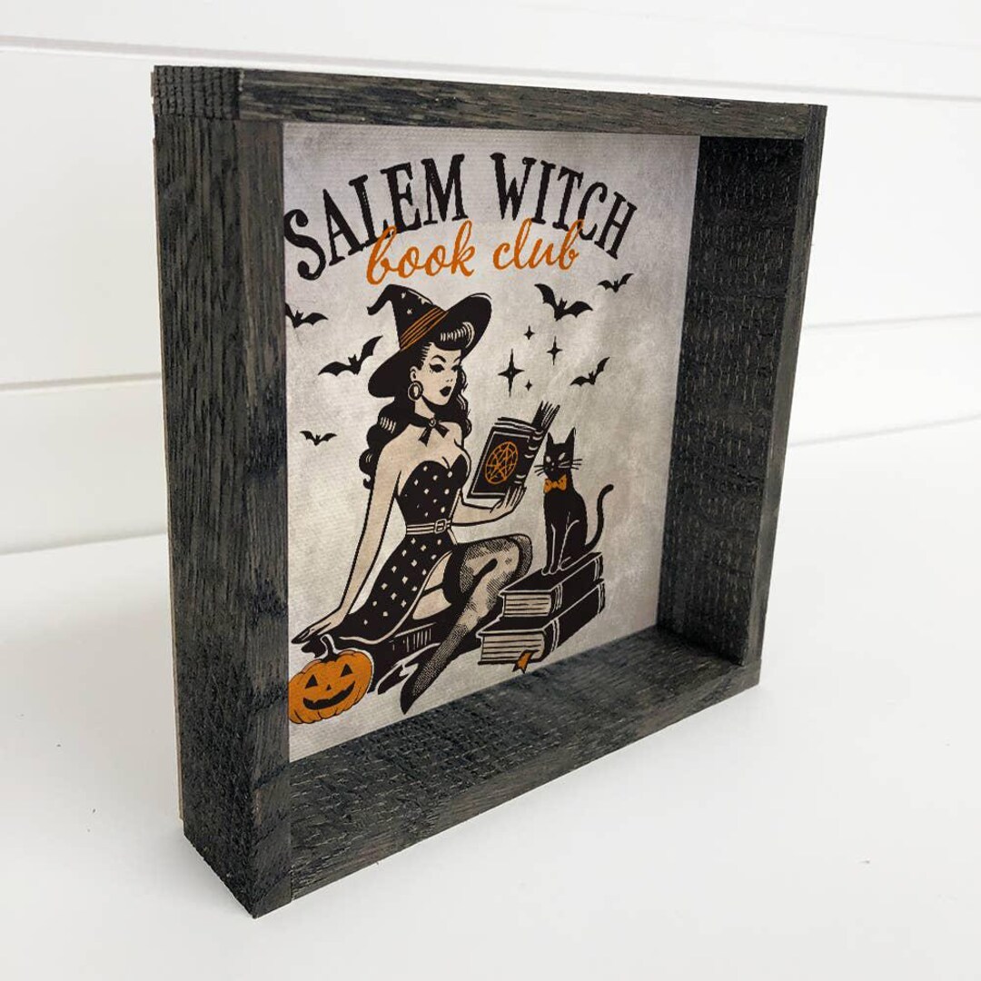 Salem Witch Book Club - Halloween Canvas Word Art - Framed - Etsy