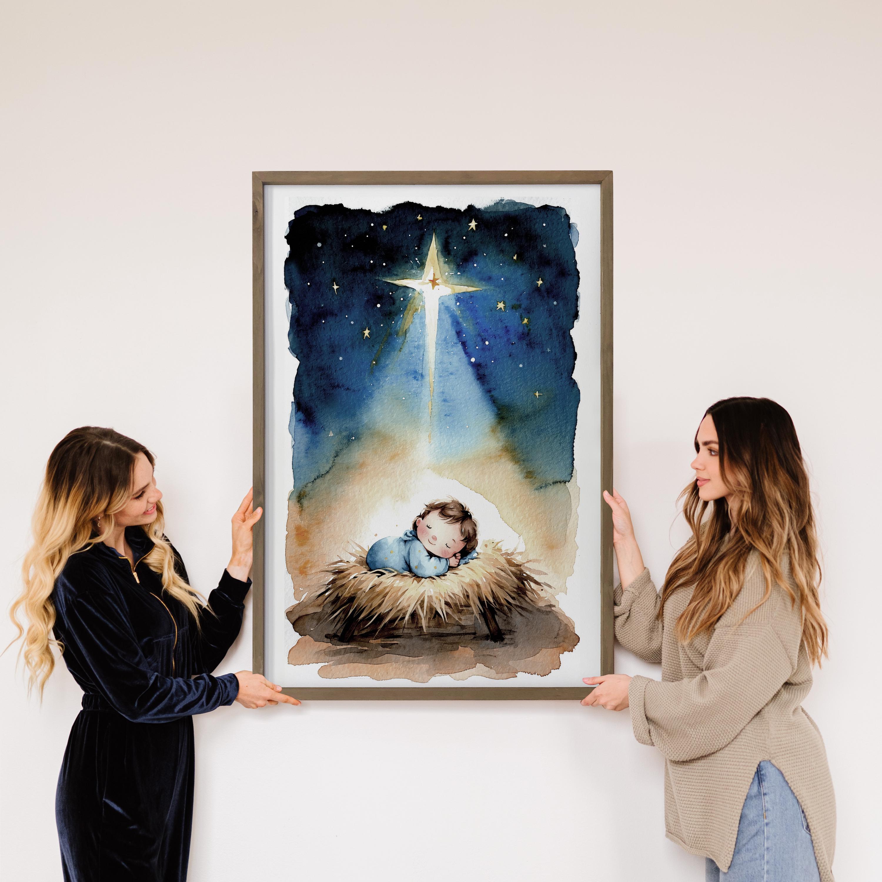 Nursery Baby Jesus Star of Bethlehem - Nativity Canvas Art - Wooden ...