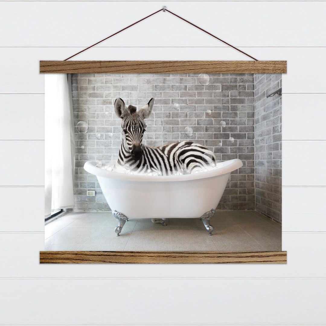 Zebra in a Bathtub Farmhouse Bathroom Wall Hanging Zebra Bathroom Wall ...