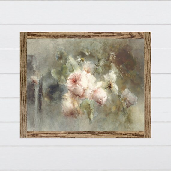 Vintage Rose Painting Farmhouse Style Rose Painting - Etsy