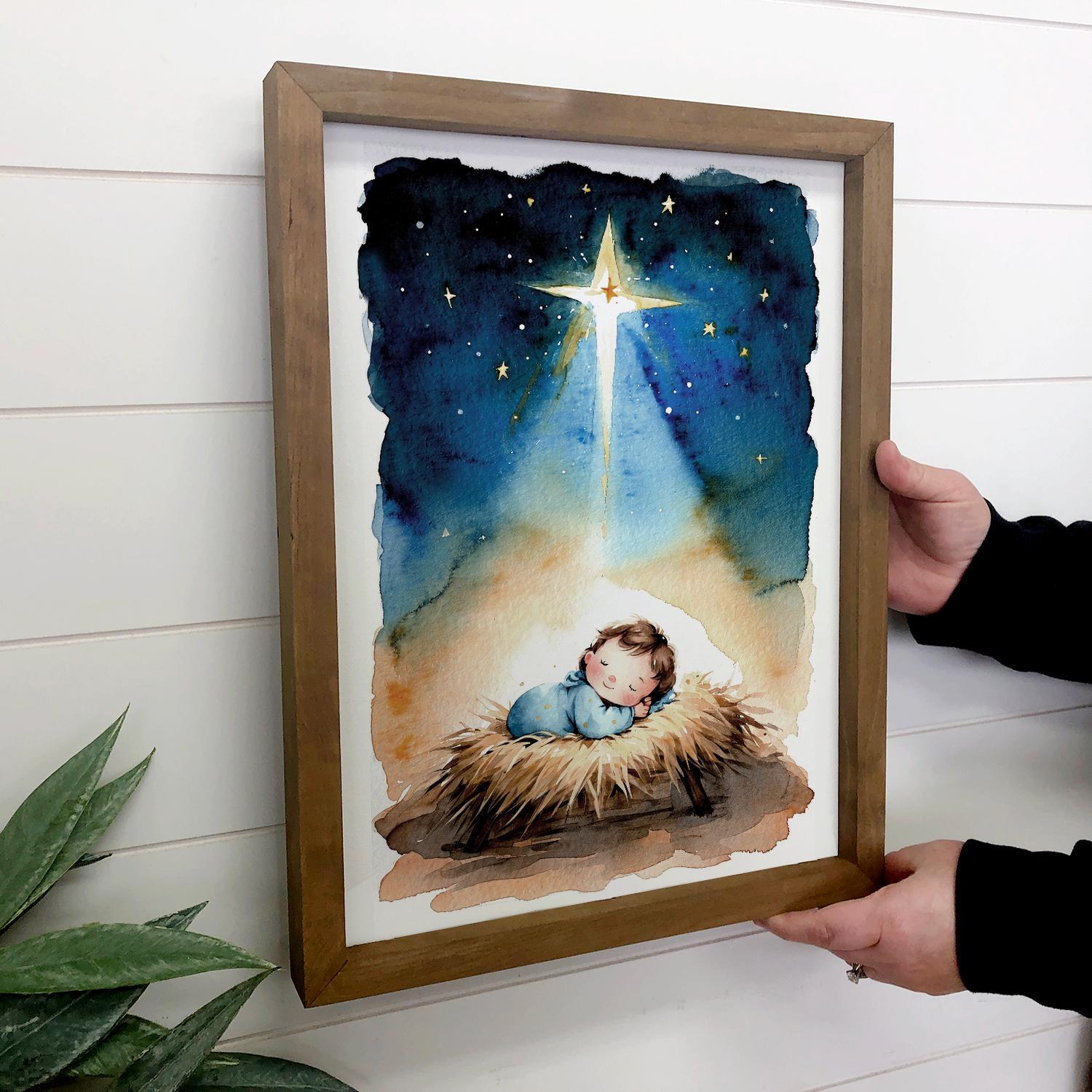 Nursery Baby Jesus Star of Bethlehem - Nativity Canvas Art - Wooden ...
