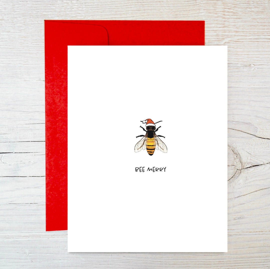 Bee Merry Christmas Cards Set of 4 Christmas Cards - Etsy