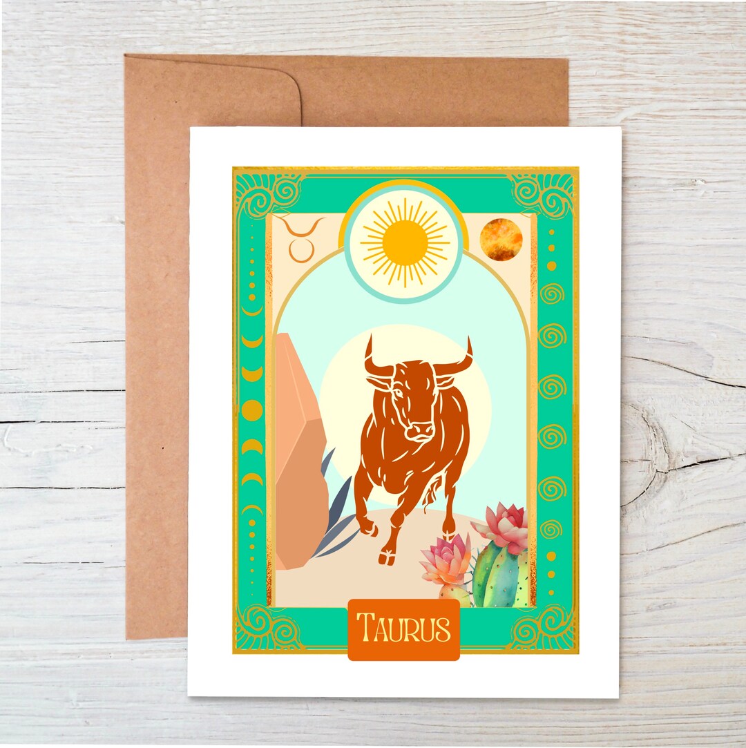 Taurus Zodiac Birthday Card: Celestial Bull Astrology Art - Etsy