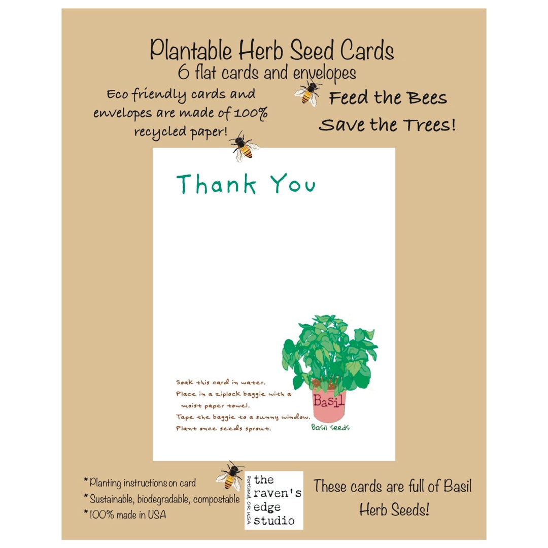 Set of 6 Seed Cards Plantable Thank You Cards Basil Seeds Herb Cards ...