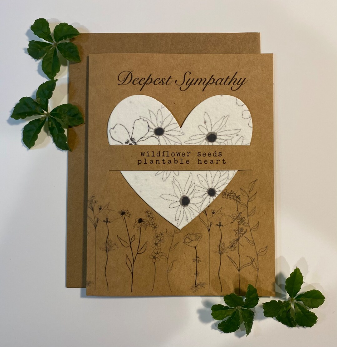 Sympathy Wildflower Seed Card: Plantable Heart, Botanical Condolences ...