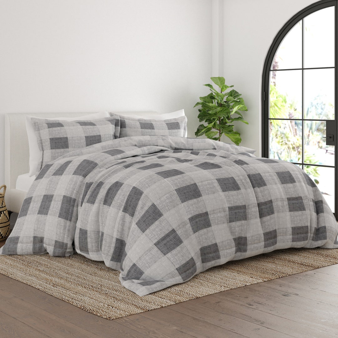 Light Grey Striped Comforter Set Perfect for Farmhouse Bedding Great ...
