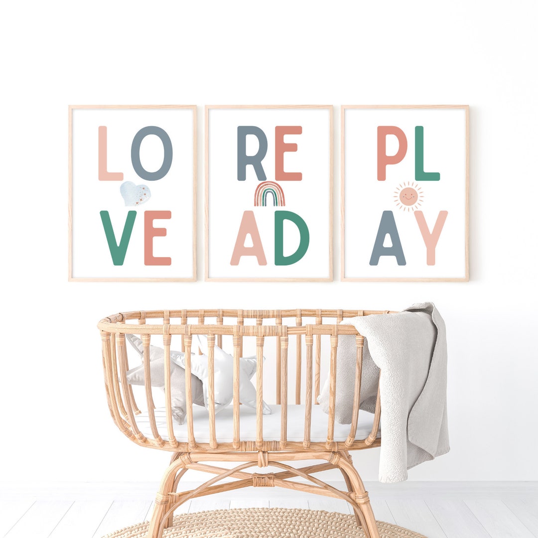 Play & Love + Bonus "read" Rainbow Watercolor Printable Art, Nursery ...