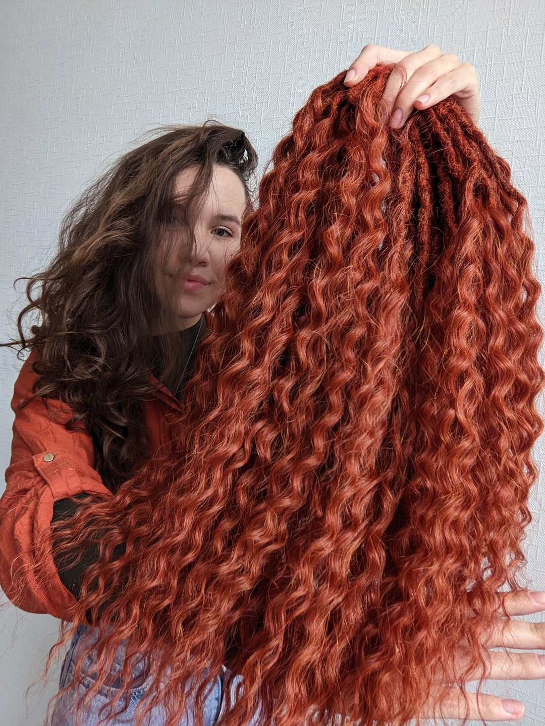 Synthetic Crochet Dreads Extensions Red Curly Dreadlocks Natural Curly ...