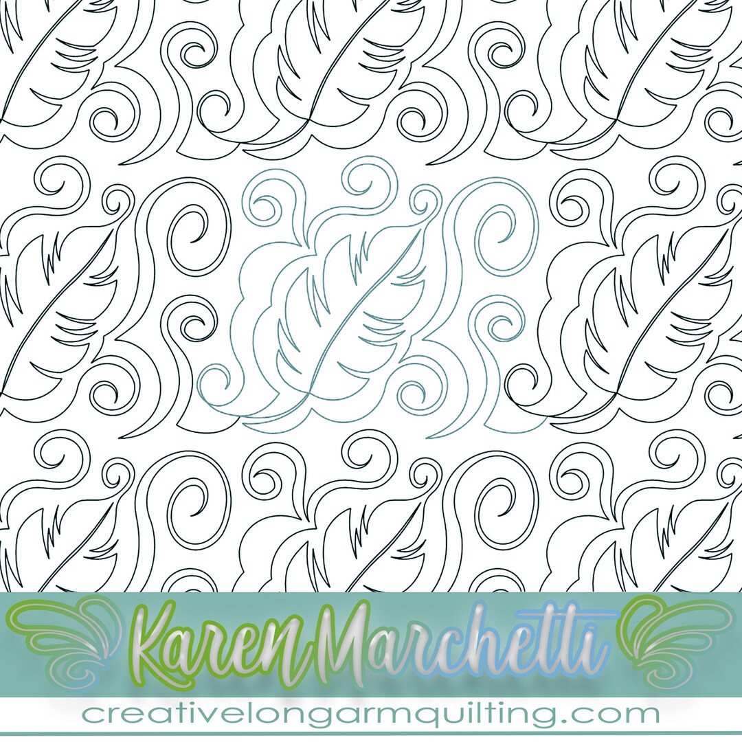 Boho Feather Swirl Longarm Quilting Digital Design Pattern Edge to Edge E2e Panto Pantograph ...