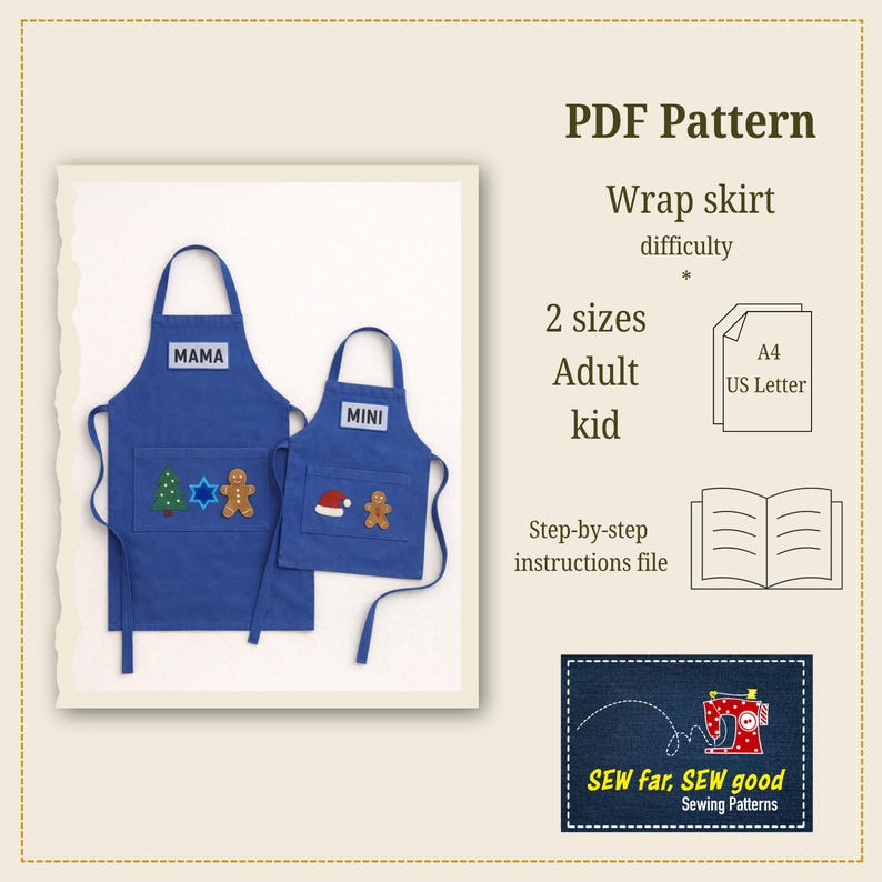Adult & Kids Apron PDF Sewing Pattern | Matching Mama + Mini Apron ...