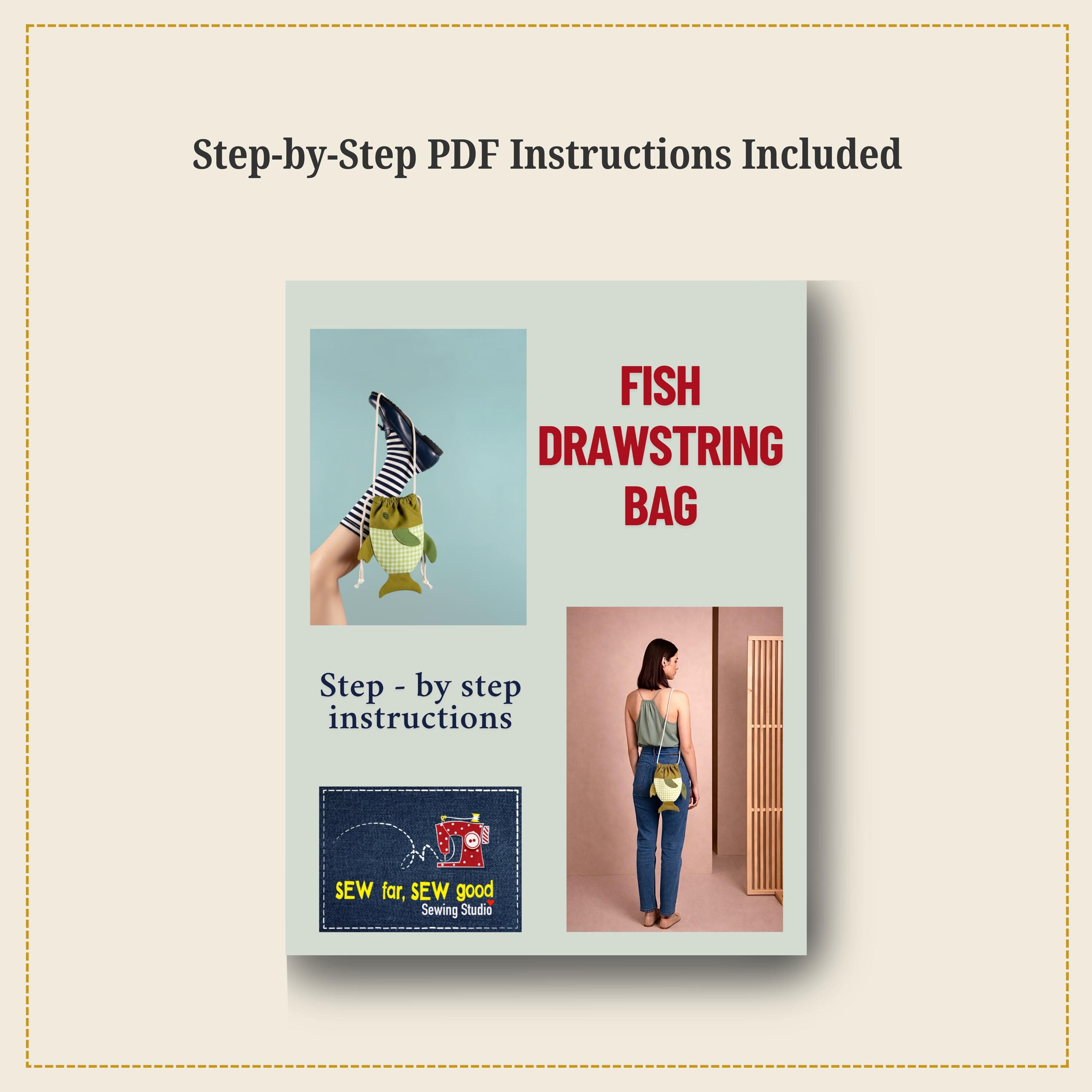 Fish Drawstring Bag Sewing Pattern | Beginner DIY Fabric Project (PDF ...