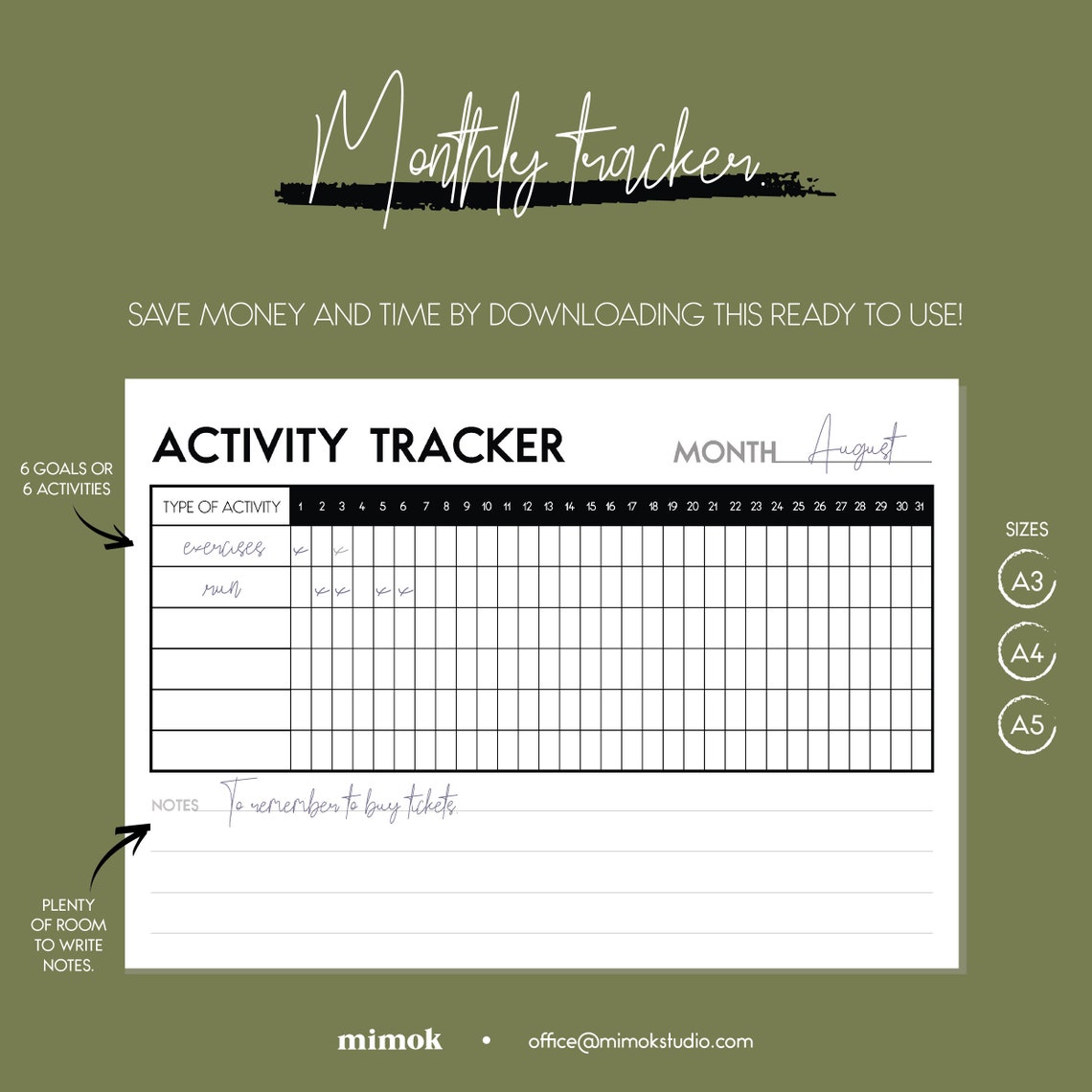 Activity Tracker Printable: Goals Work Tracker Task Tracker. - Etsy