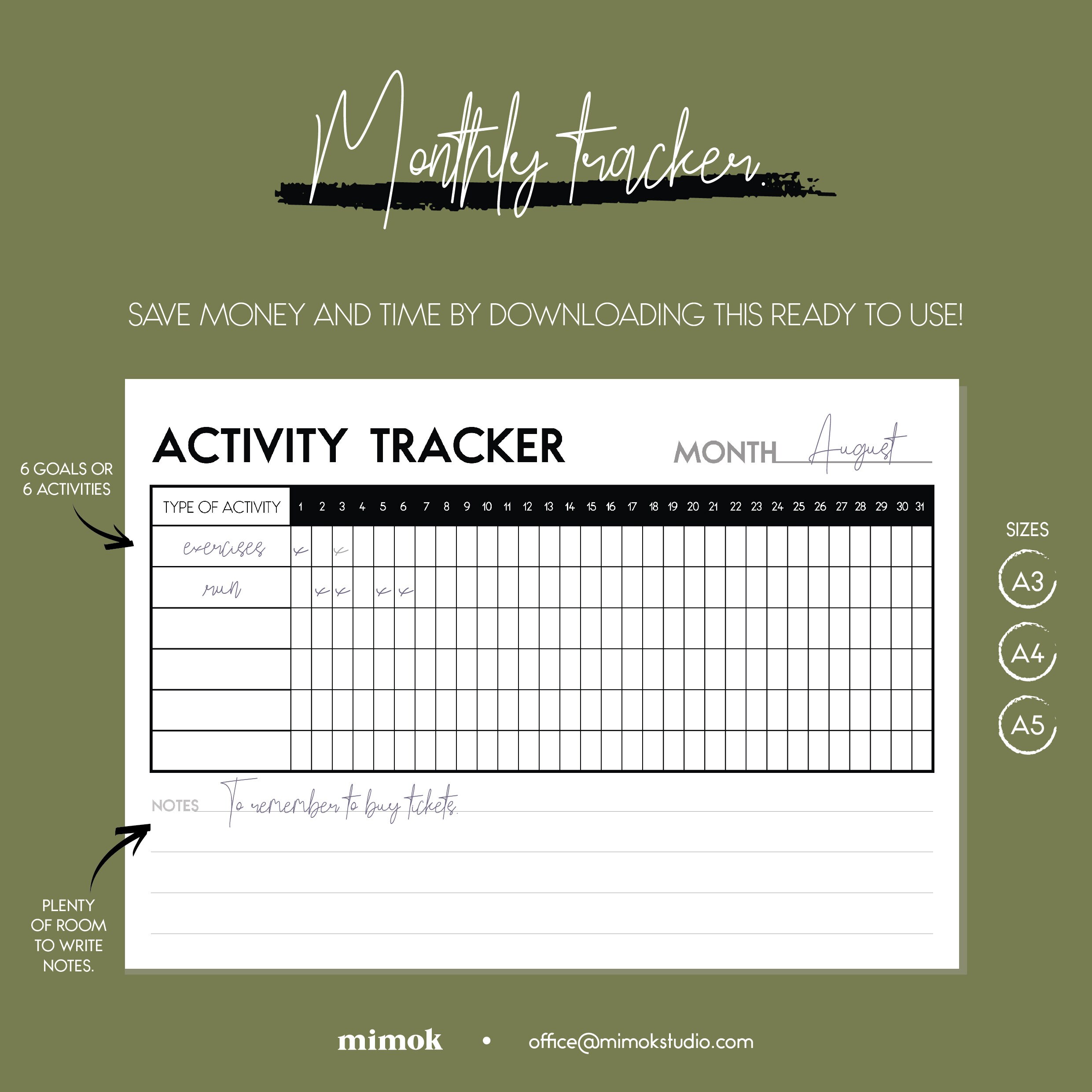 Activity Tracker Printable: Goals, Work Tracker, Task Tracker. - Etsy