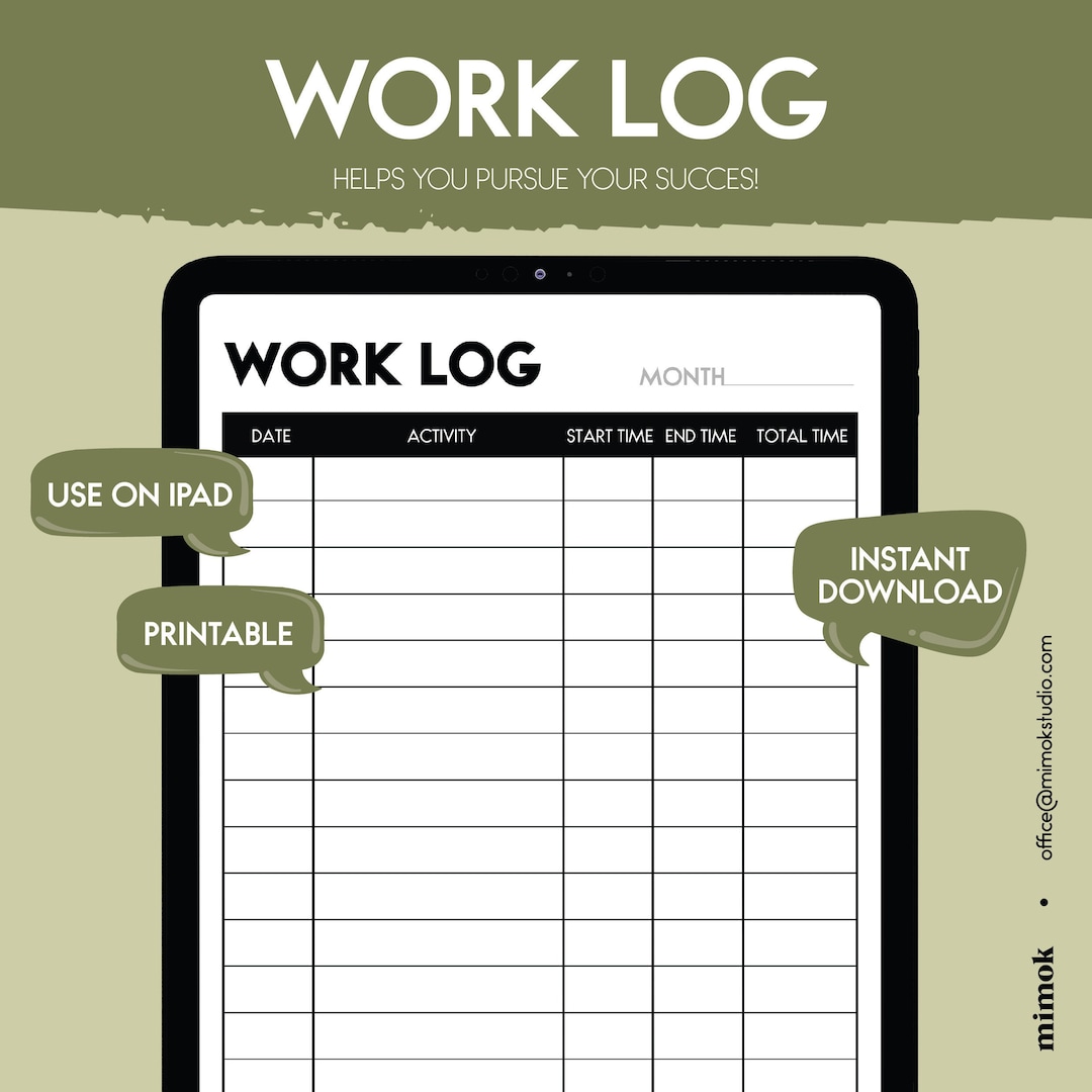 Printable Work Log. Time Tracker. Activity Tracker. Work Time Tracker ...