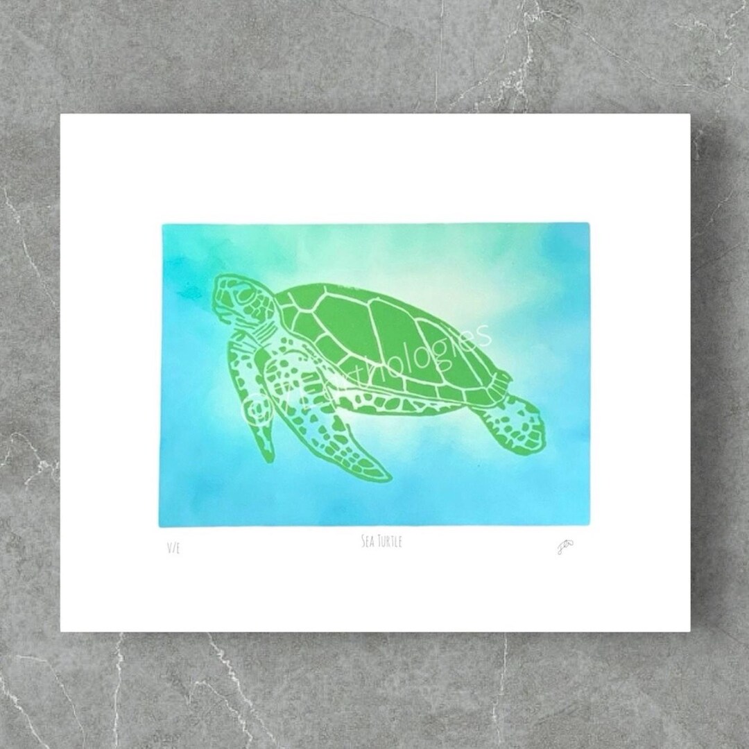 Sea Turtle Lino Print | Turtle Print | Ocean Art | Sea Turtle Art ...