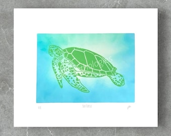 Sea Turtle Original Block Print - Etsy
