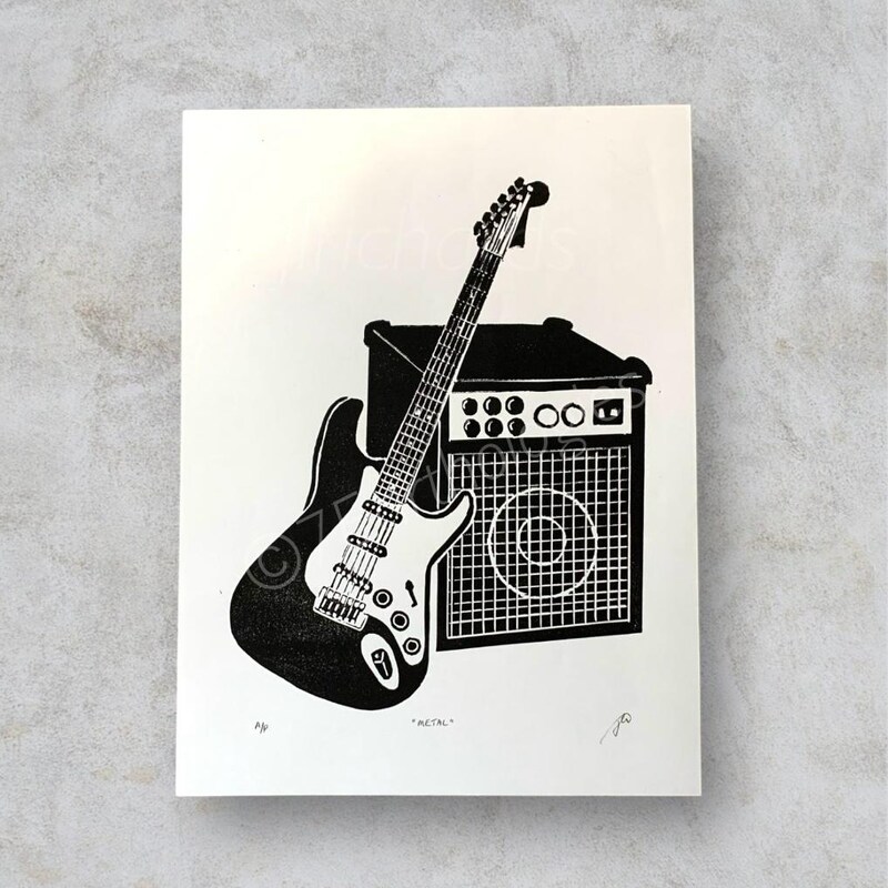 Guitar Linocut - Etsy