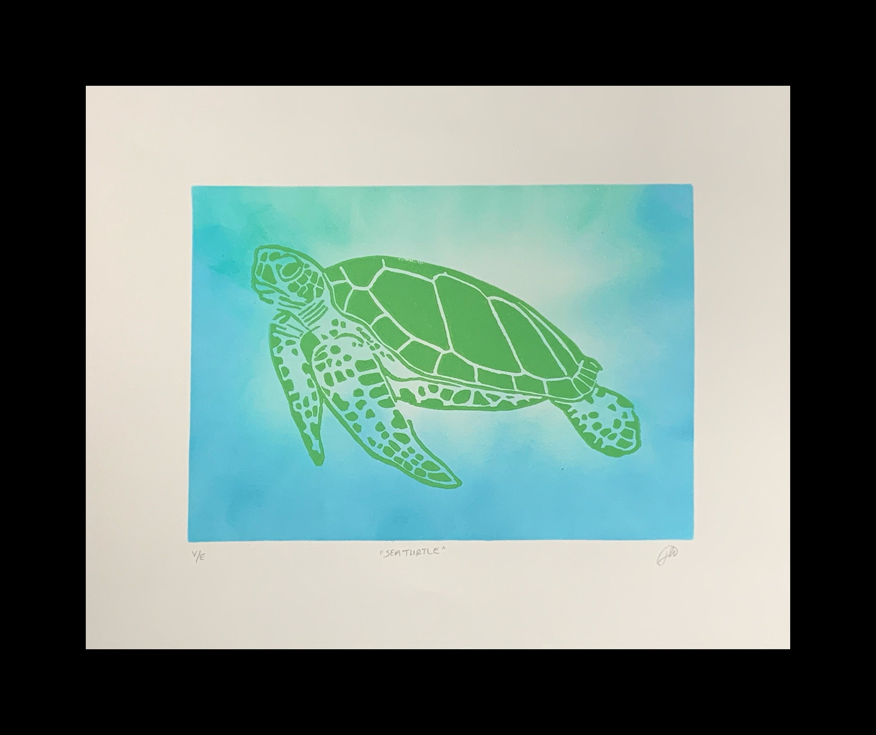 Sea Turtle Lino Print Turtle Print Ocean Art Sea Turtle Art Hand ...