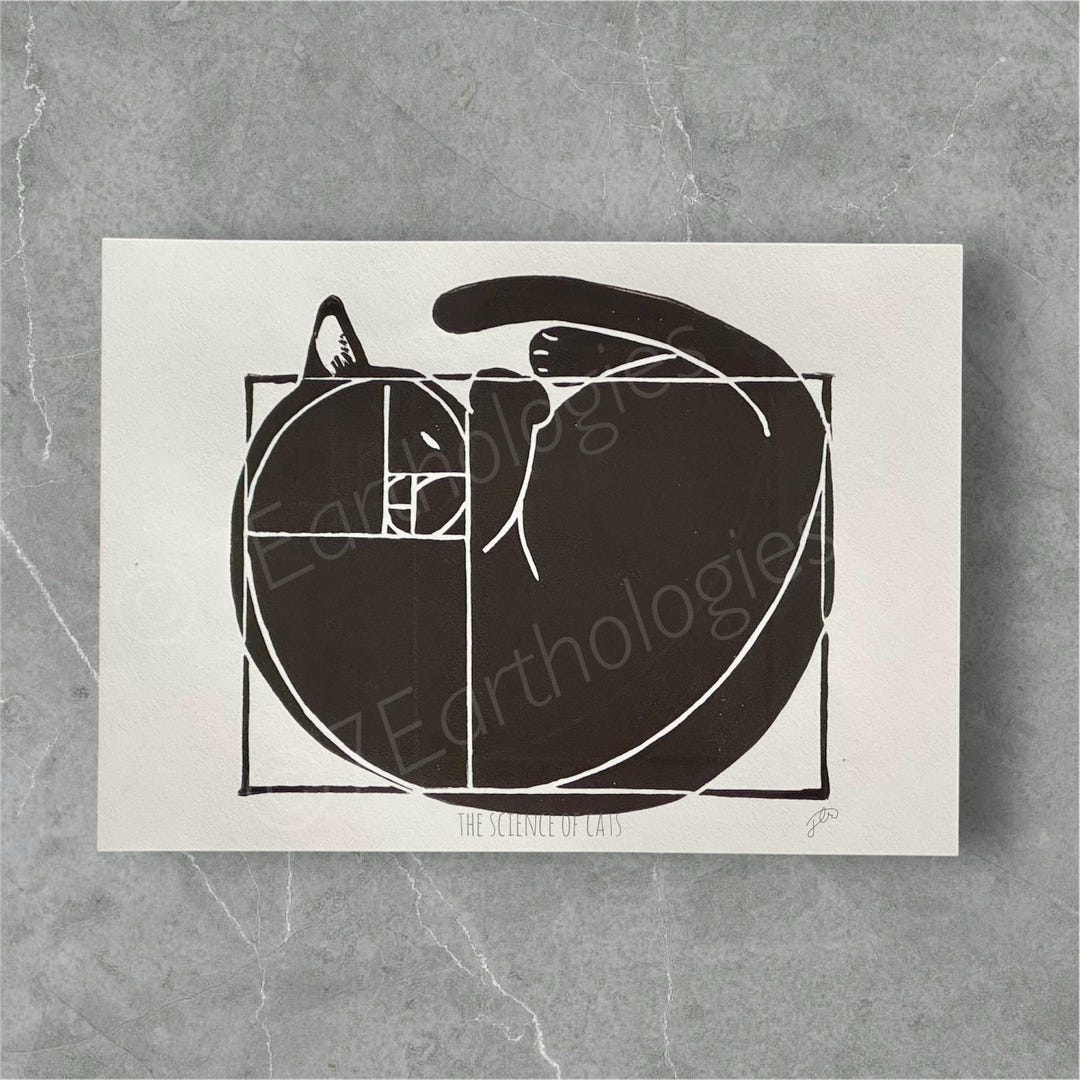 Fibonacci Cat Art: Cat and Golden Ratio Lino Print - Etsy