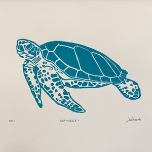 Sea Turtle Lino Print Turtle Print Ocean Art Sea Turtle Art Hand ...