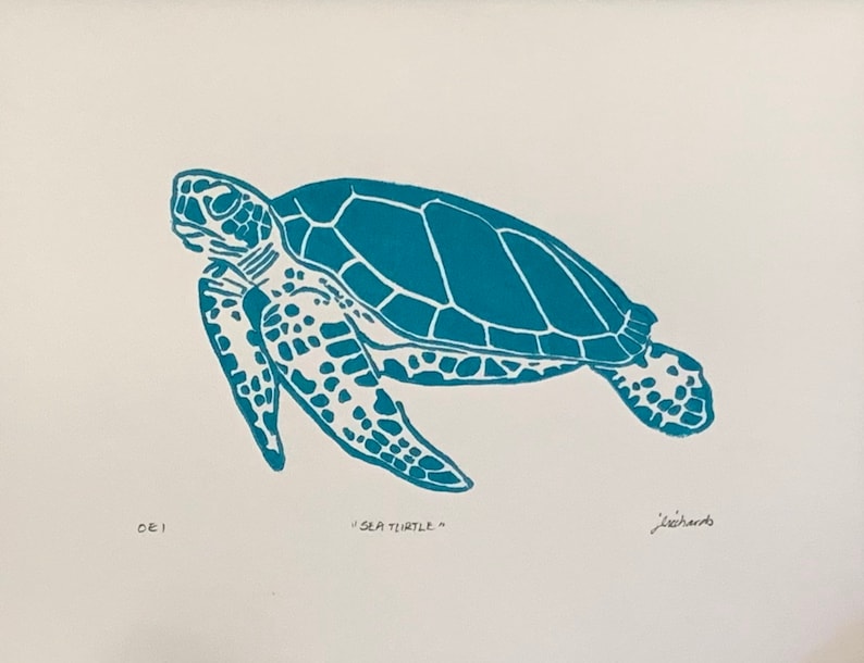 Sea Turtle Lino Print Turtle Print Ocean Art Sea Turtle Art Hand ...