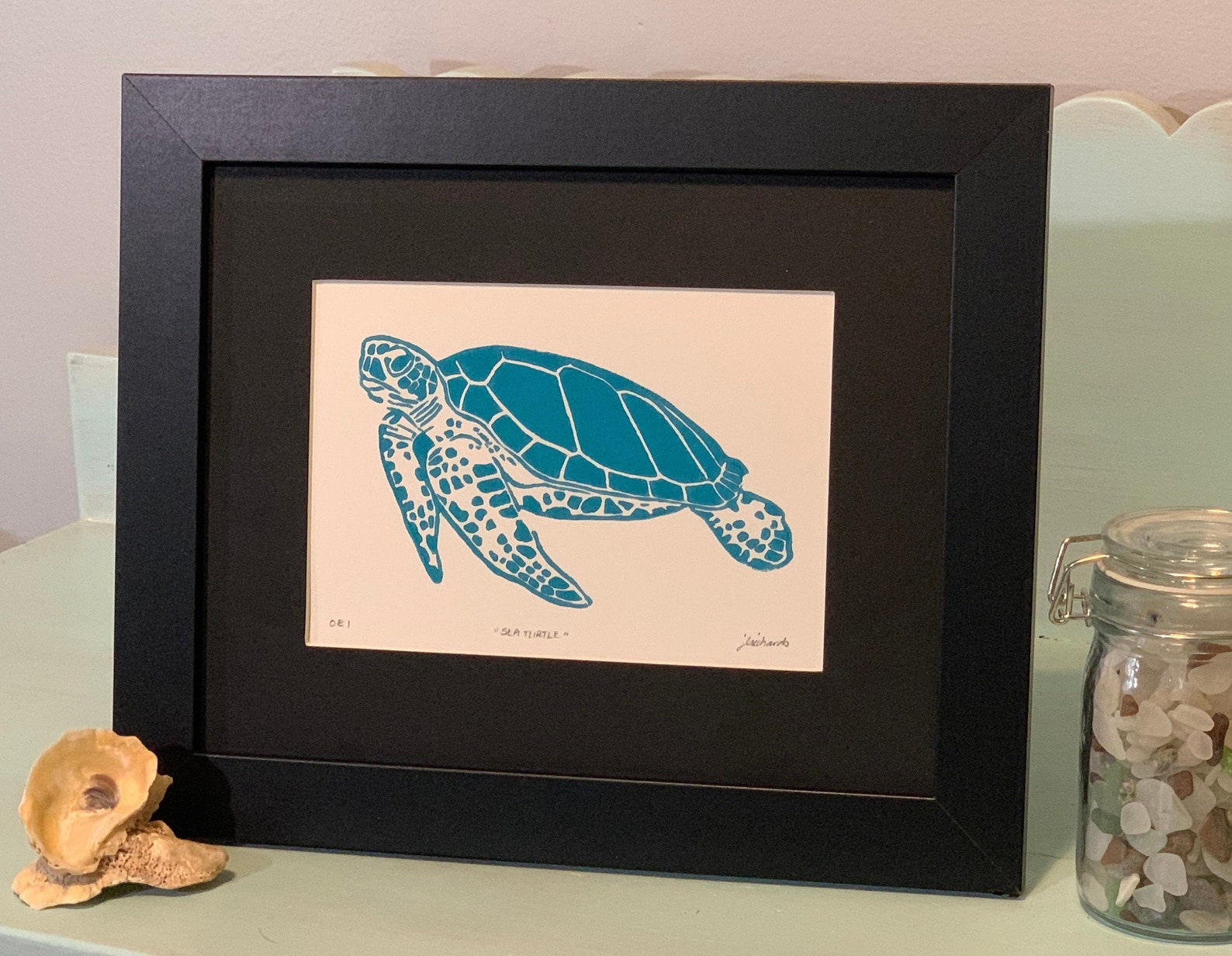 Sea Turtle Lino Print Turtle Print Ocean Art Sea Turtle Art Hand ...