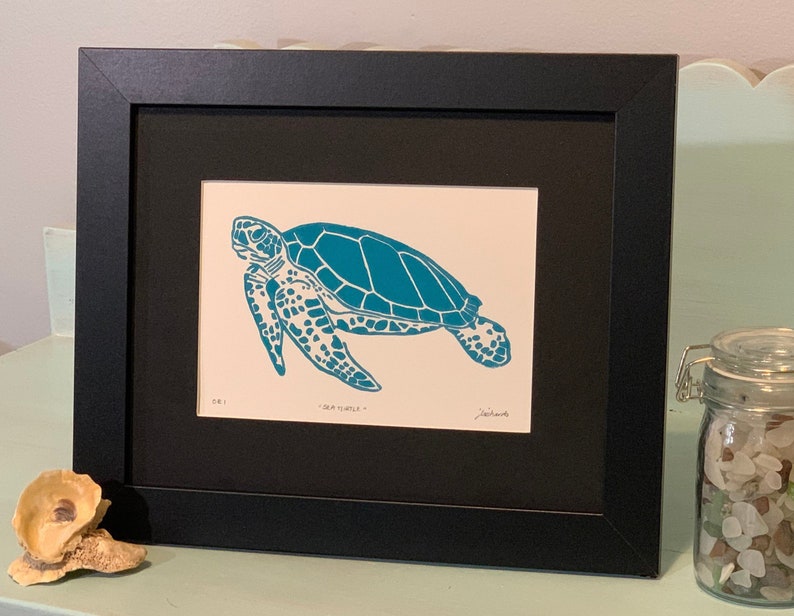 Sea Turtle Lino Print Turtle Print Ocean Art Sea Turtle Art Hand ...