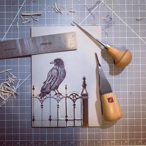 Raven Lino Print | Raven Print | Raven and Moon Art | Edgar Allen Poe ...