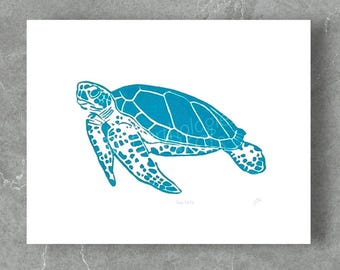 Sea Turtle Original Block Print - Etsy