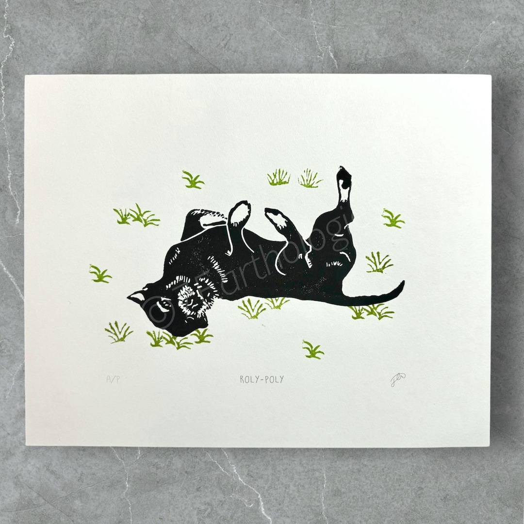 Dog Rolling in Grass Lino Print: Hand-printed Pet Art - Etsy