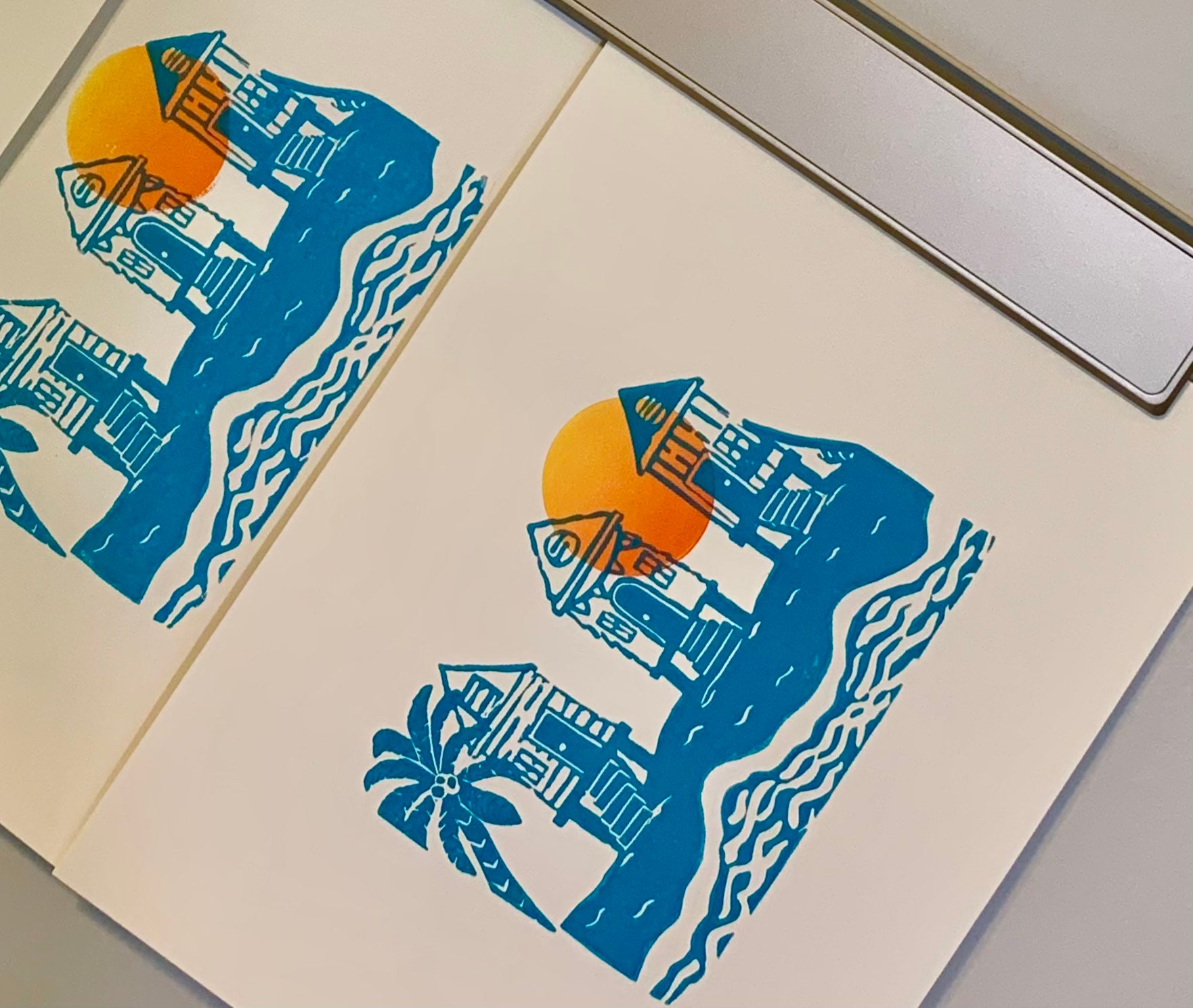 Sunny Beach Huts Lino Print Beach Hut Print Beach Art Summer Art Hand ...