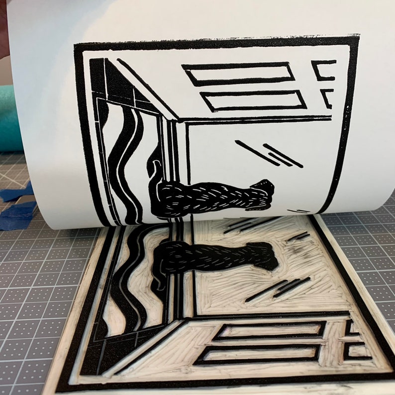 Dog Waiting at Door Lino Print: Hand-printed Linocut Pet Art - Etsy