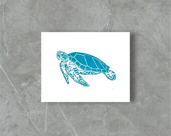 Sea Turtle Linocut Print - Etsy
