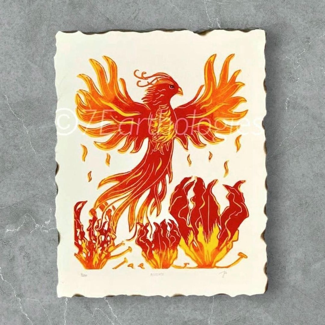 Phoenix Lino Print | Phoenix Art | Rebirth Art | Hand Printed | Linocut ...
