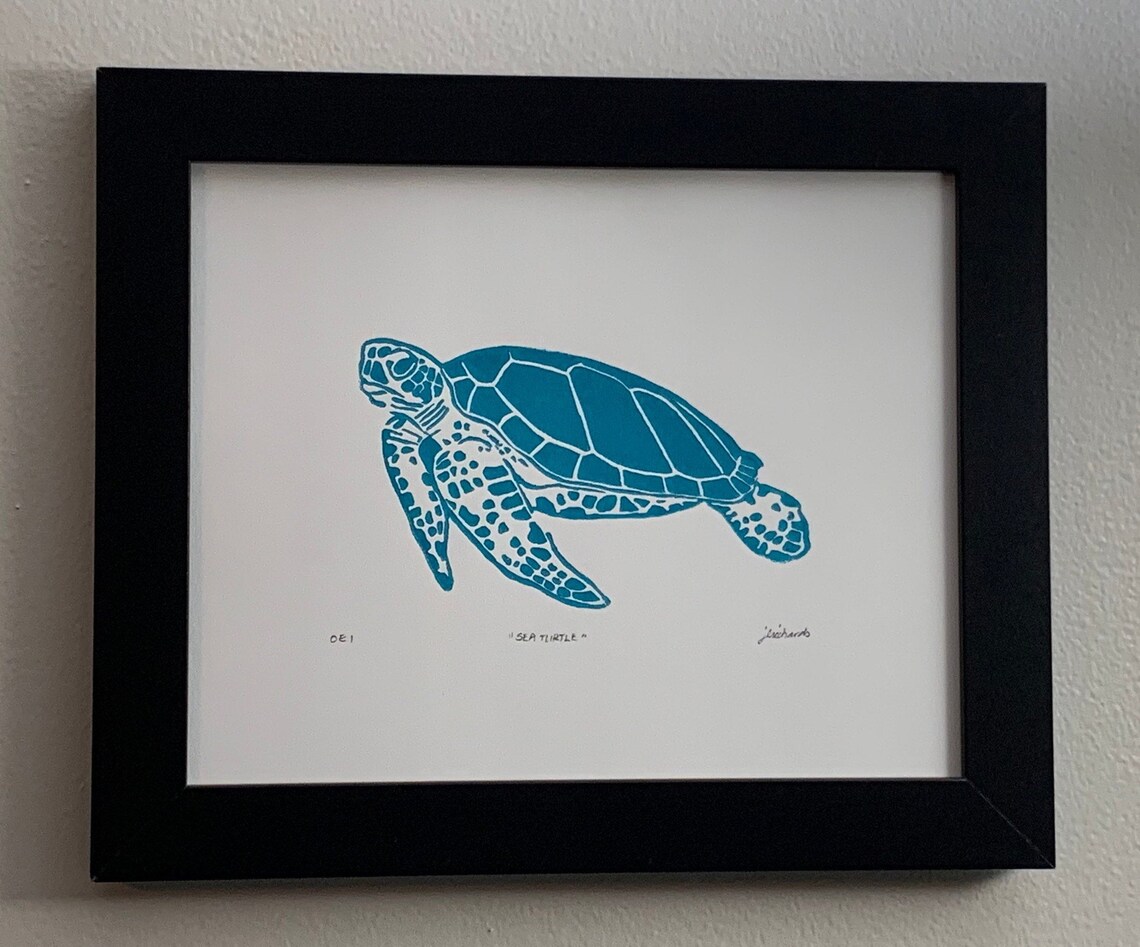 Sea Turtle Lino Print | Turtle Print | Ocean Art | Sea Turtle Art ...