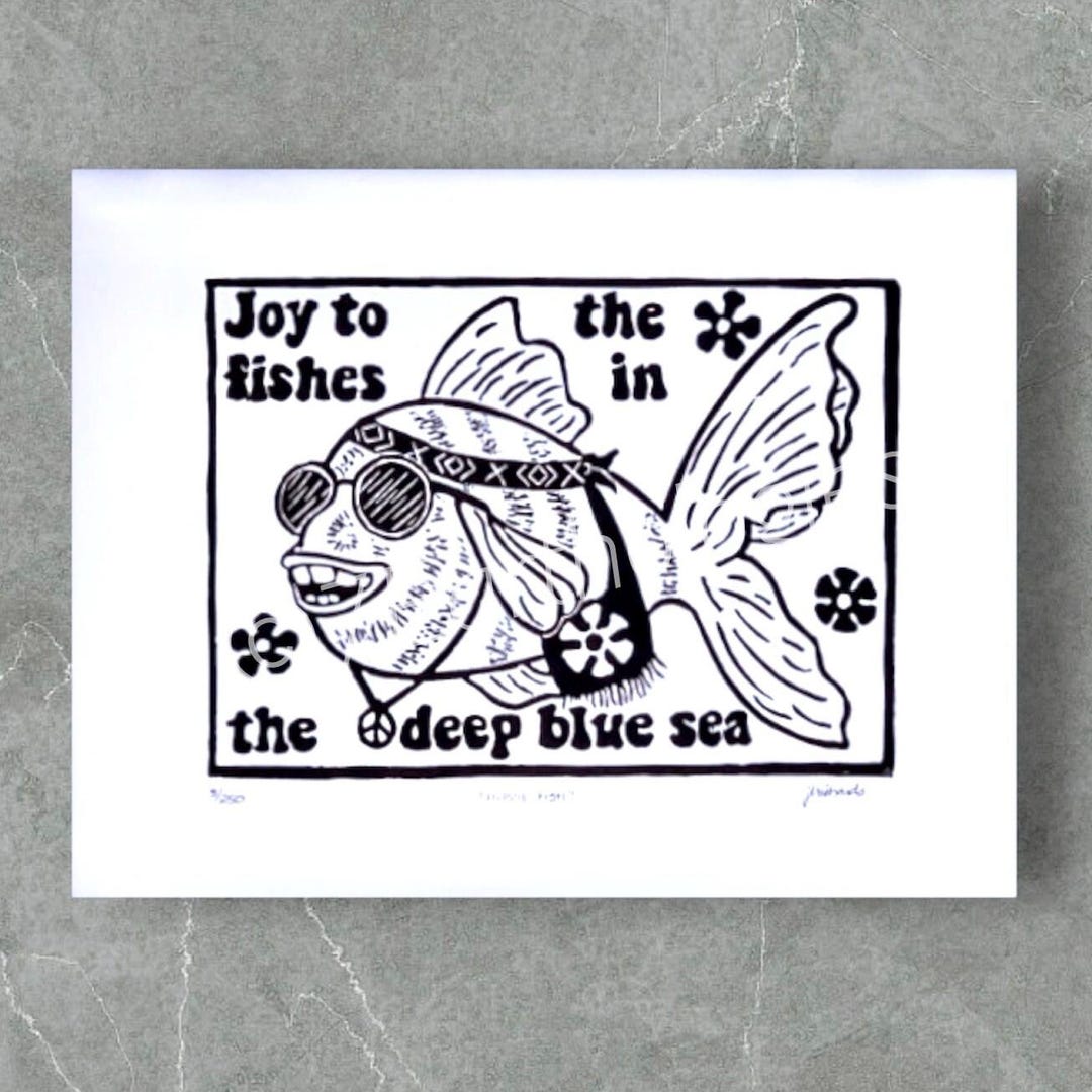 Hippy Fish Lino Print: 70s Style Art Print - Etsy