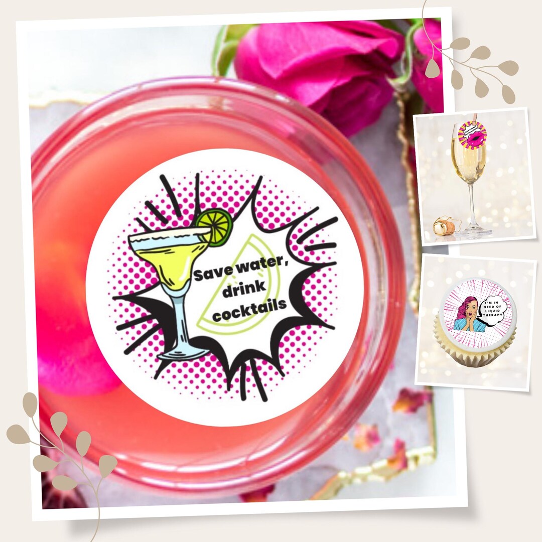 Pop Art Style Premium Edible Wafer Cocktail Toppers Cupcake Toppers Pre ...